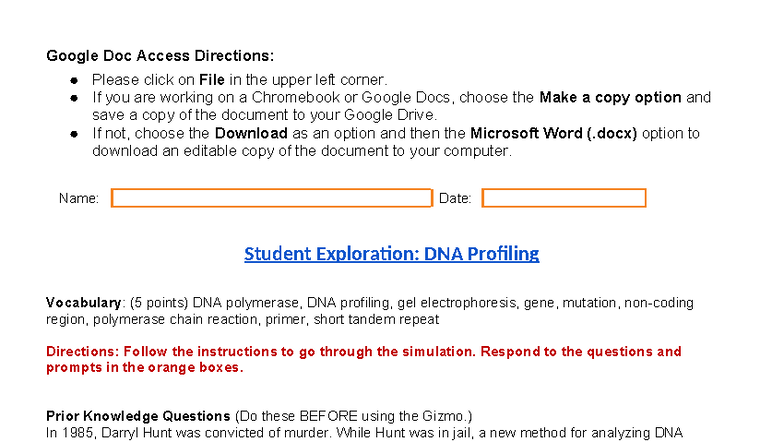 Copy of Biology M9L1: DNA Profiling Activity Instructions - Studocu