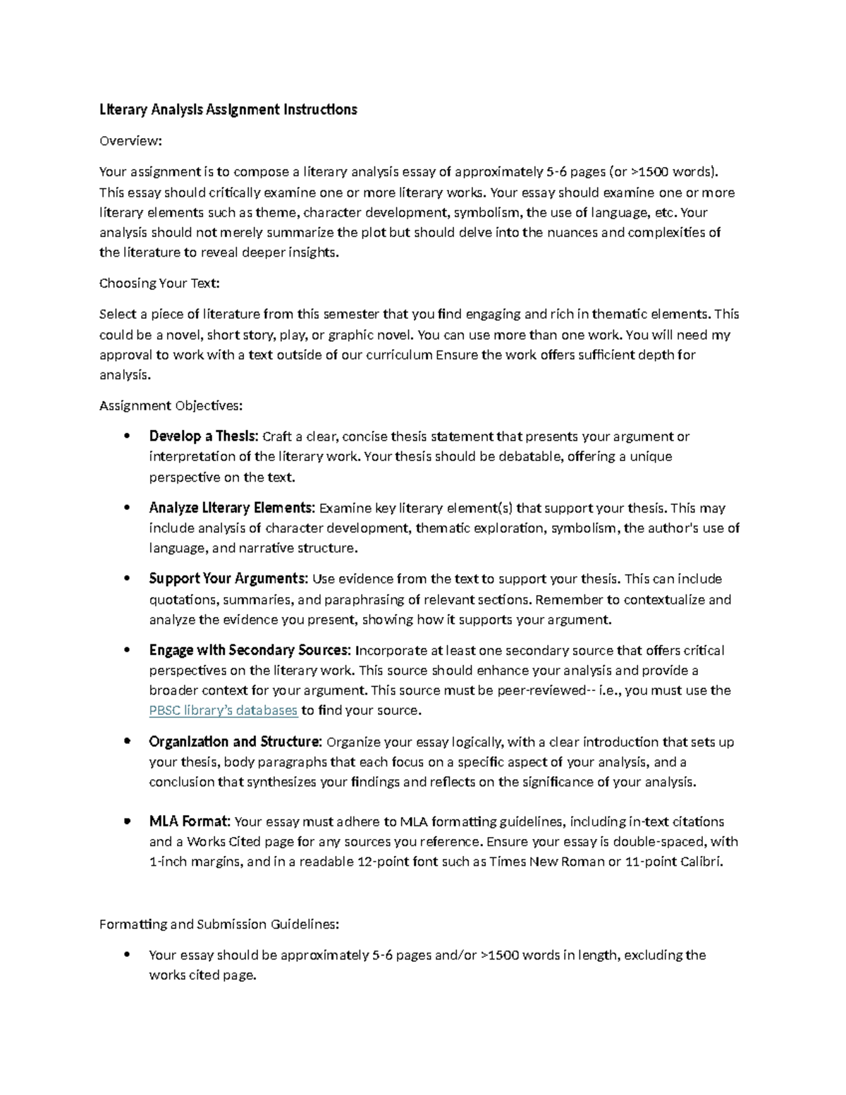 Literary Analysis instructions Lit1000 - Literary Analysis Assignment ...