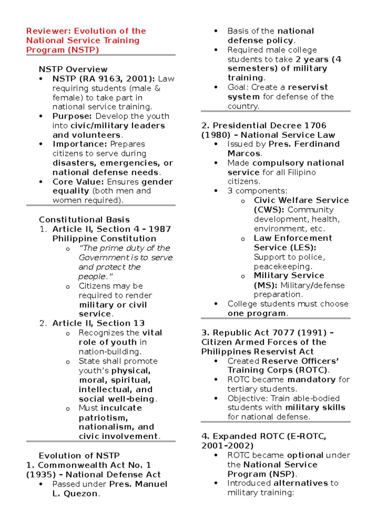 NSTP 101: Evolution of the National Service Training Program Overview ...