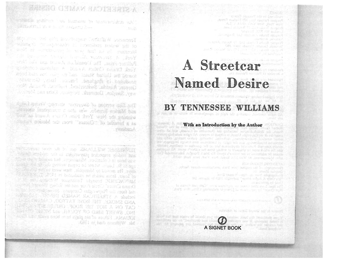 A Streetcar Named Desire: An Introduction by Tennessee Williams - Studocu