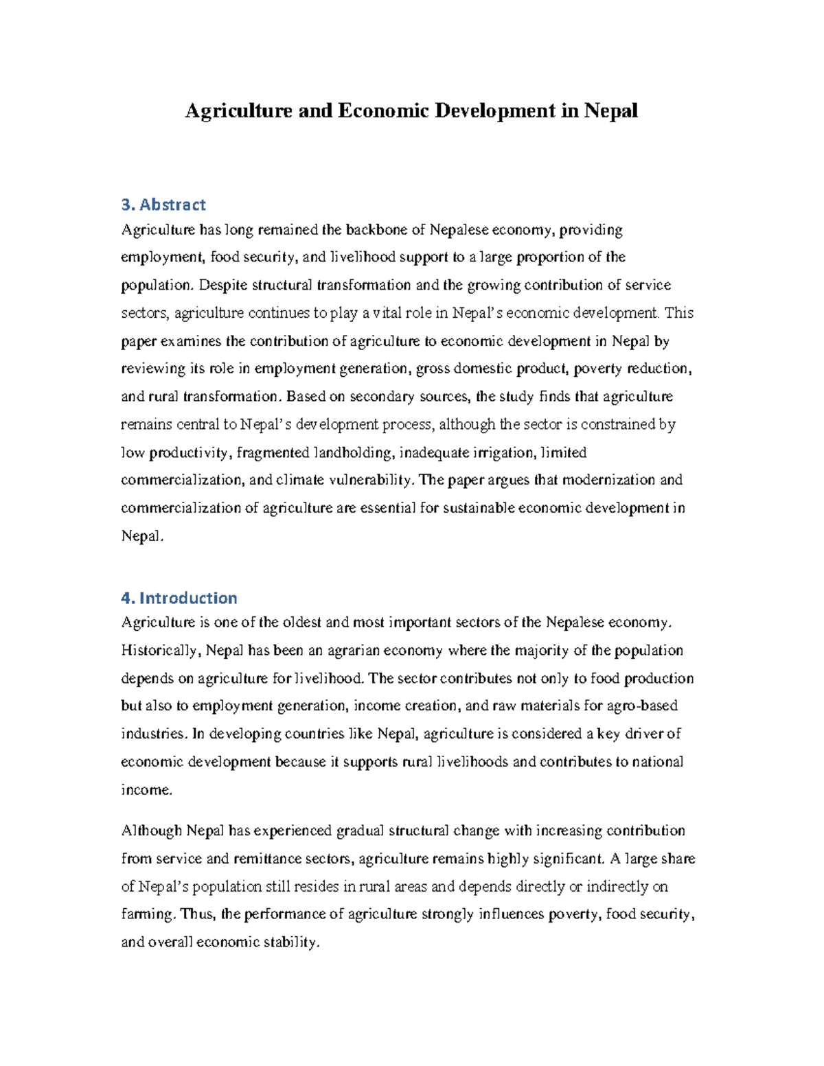 Agriculture and Economic Development in Nepal: A Comprehensive Study ...