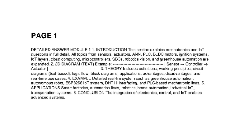 Mechatronics & IoT Detailed Answers: Modules 1-20 Overview - Studocu