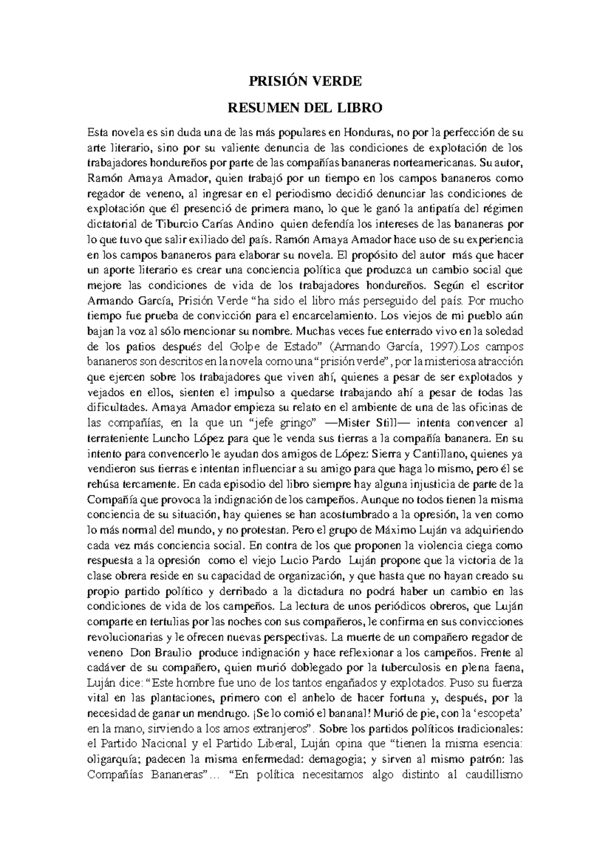 Análisis de “Prisión Verde” de Ramón Amaya Amador: Contexto y Crítica ...