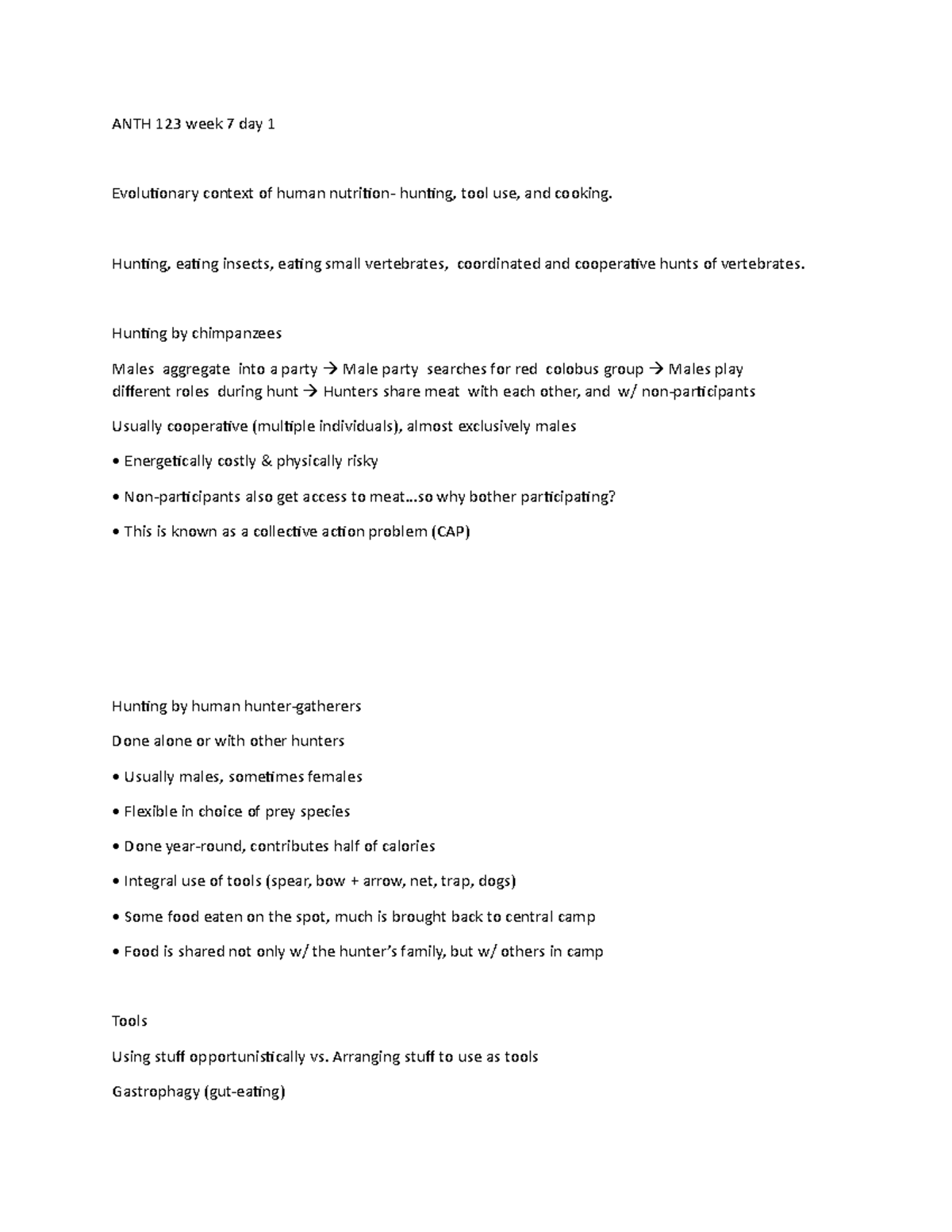 ANTH 123 Week 7 Day 1 - Lecture Notes on Human Nutrition Evolution ...