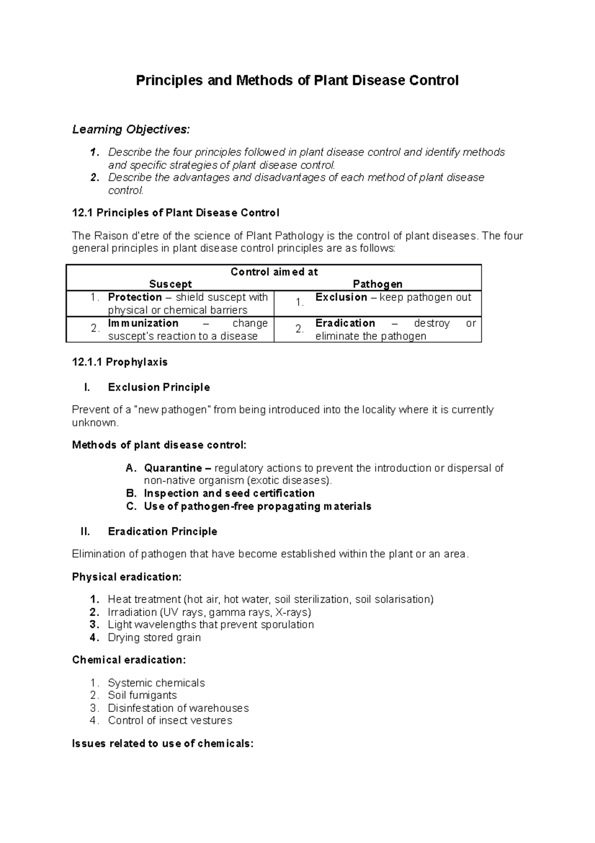 Principles and Methods of Plant Disease Control - Describe the four ...