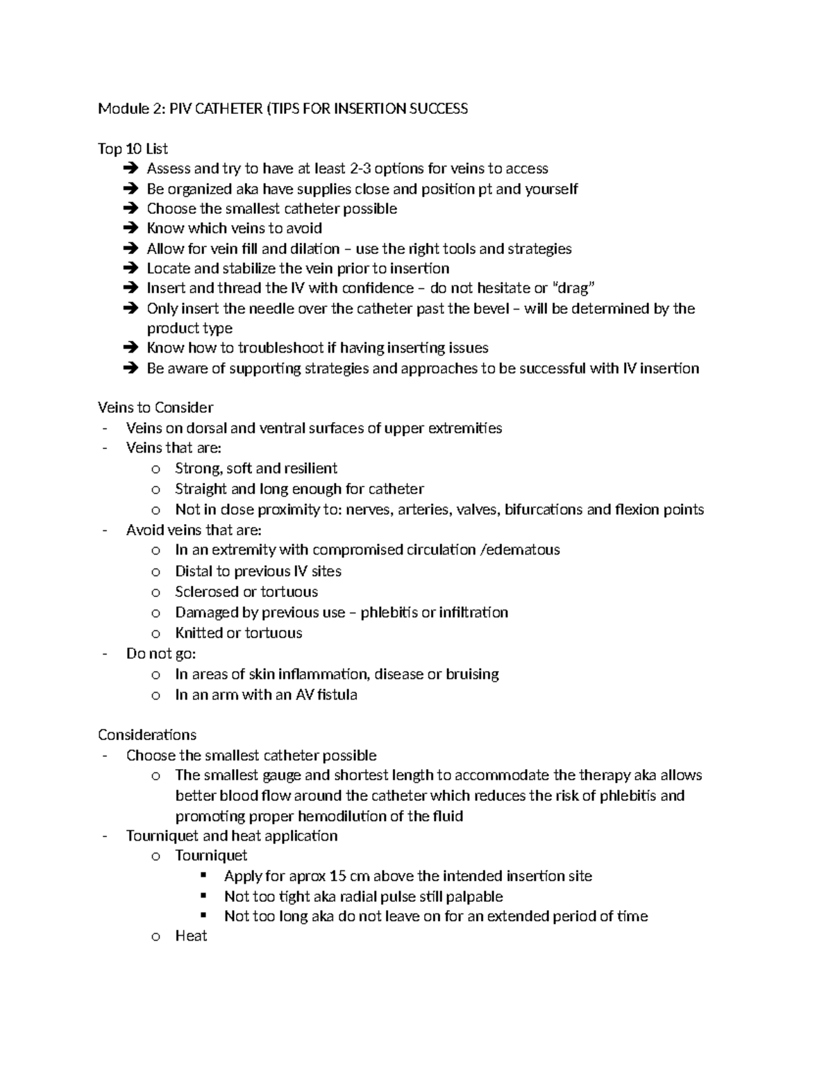 IV Course: Module 2 - PIV Catheter Insertion Success Tips - Studocu
