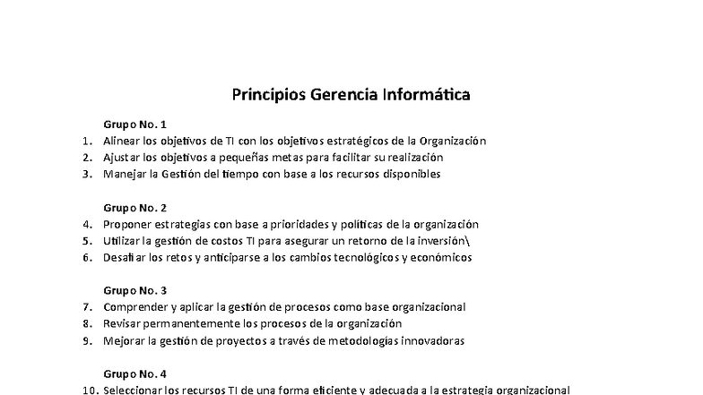 Resumen de Principios de Gerencia Informática - Grupo No. 1-4 - Studocu