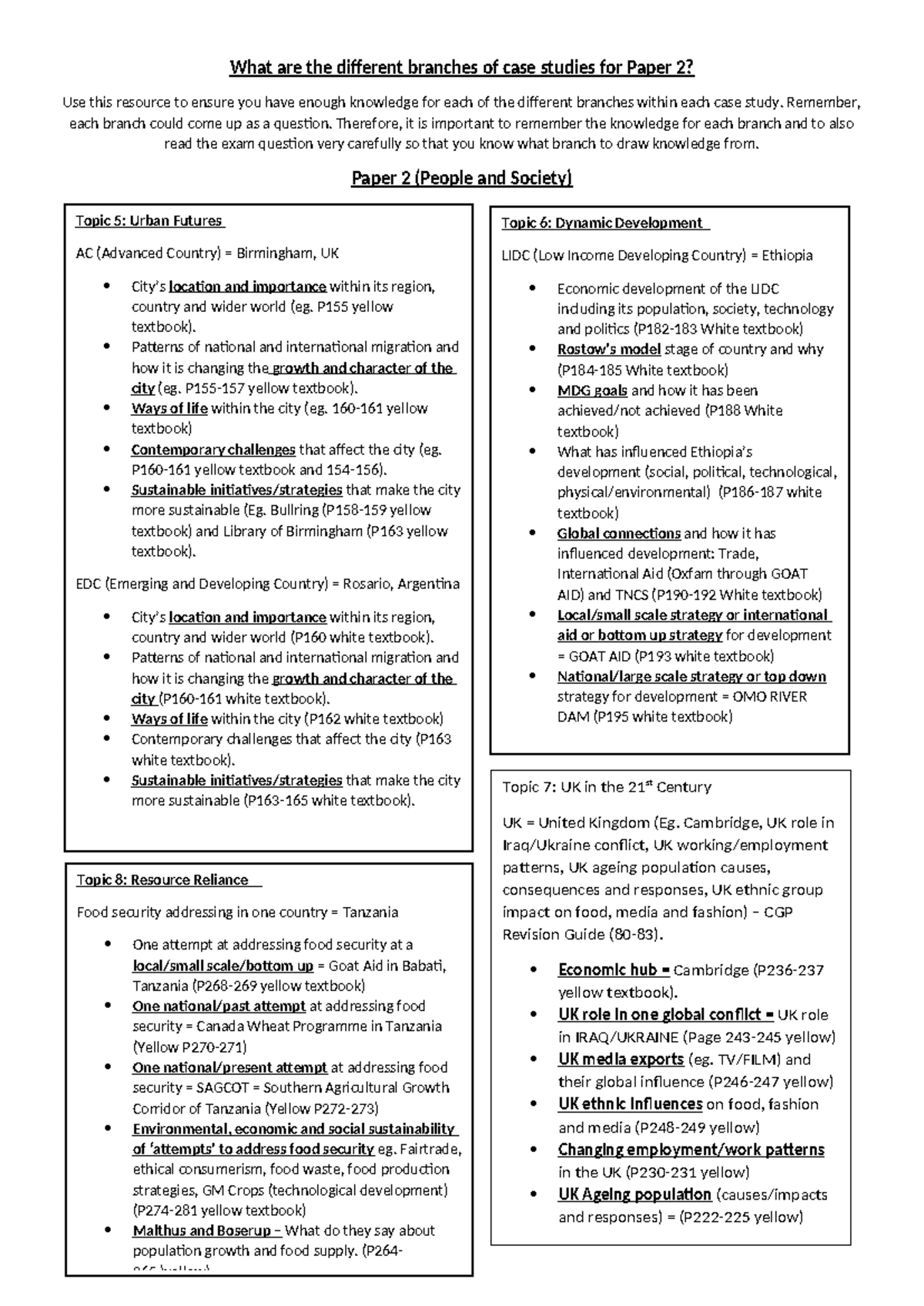 Paper 1 Case Study Guide - GEOGRAPHY OCR B: Key Branches & Topics - Studocu