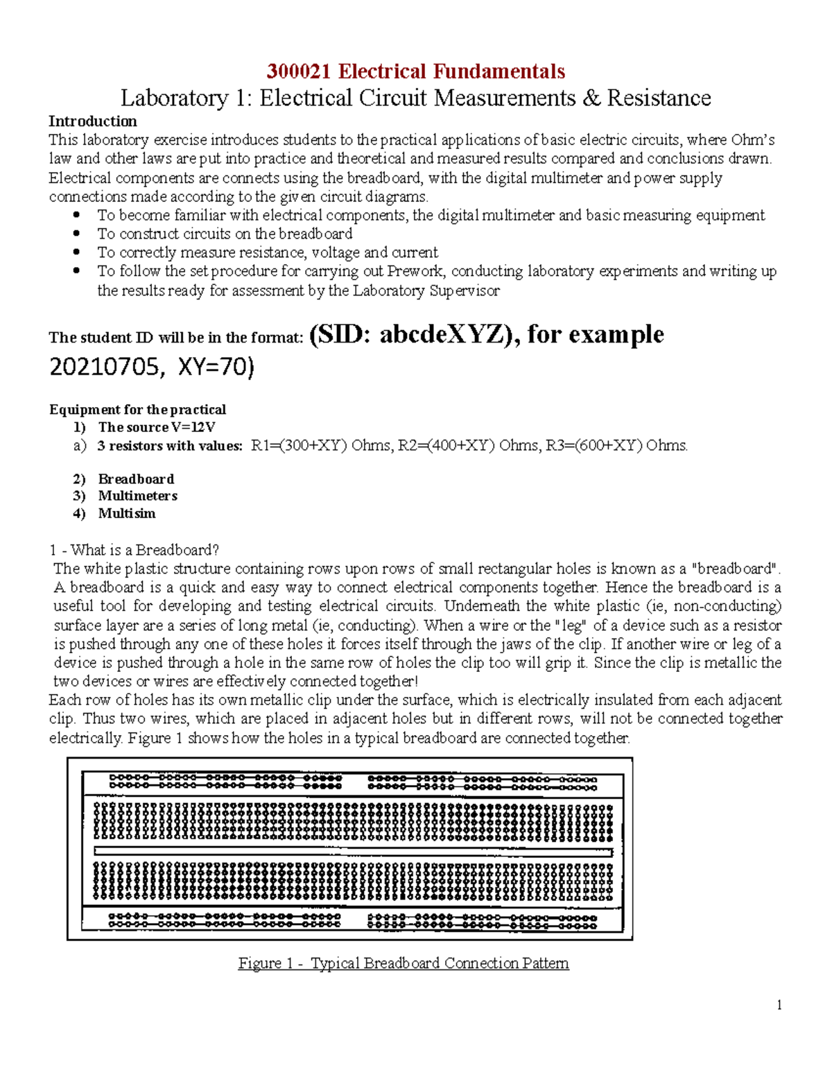 Lab1 2020 Multisim - Prac 1 - 300021 Electrical Fundamentals Laboratory 1: Electrical Circuit ...