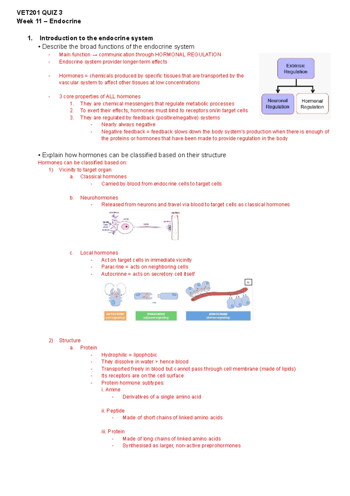 Vet201 quiz 3 - Overview of endocrine system functions and hormones ...