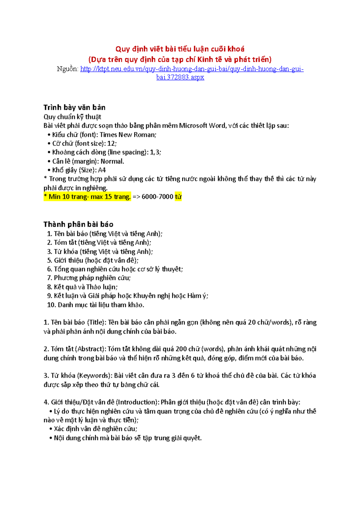 Quy định viết bài tiểu luận cuối khoá - Quy đ nh viếết bài t u lu n cuốếi khoáịểậ (D a trến quy ...