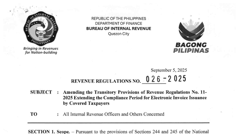 RR No. 26-2025: Amendments to Electronic Invoice Compliance Regulations ...