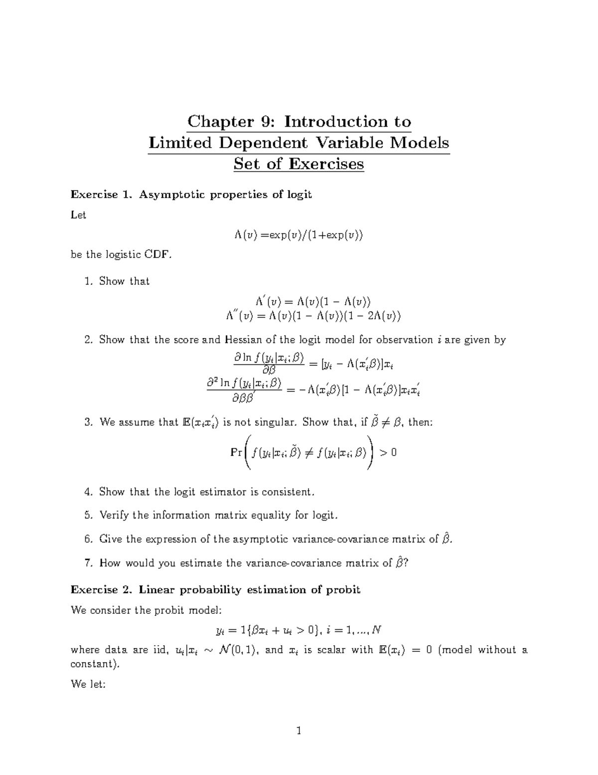 Chapter 9 Exercises: Limited Dependent Variable Models (PD 10) - Studocu