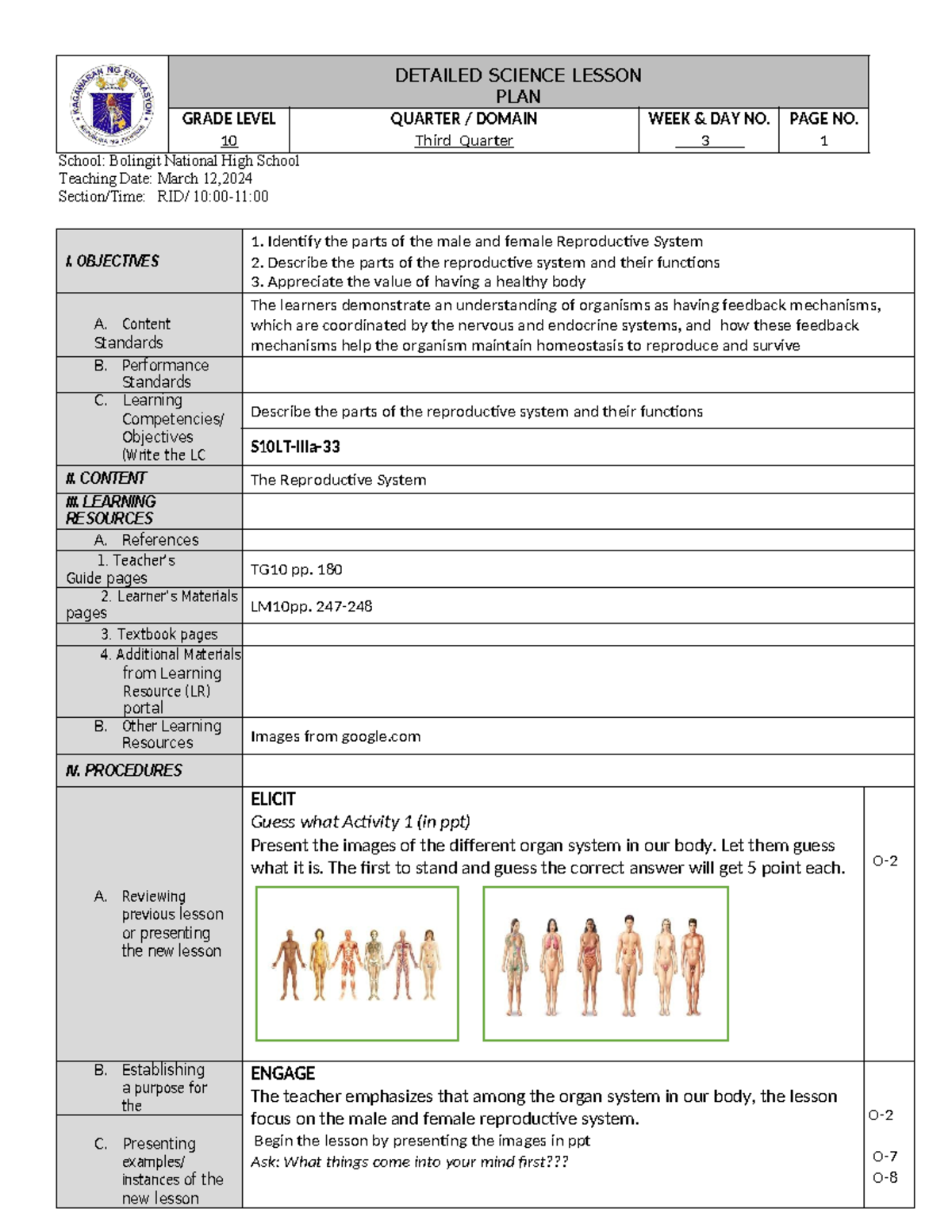 Detailed Science Lesson Plan for Grade 10 - 3rd Quarter - Studocu