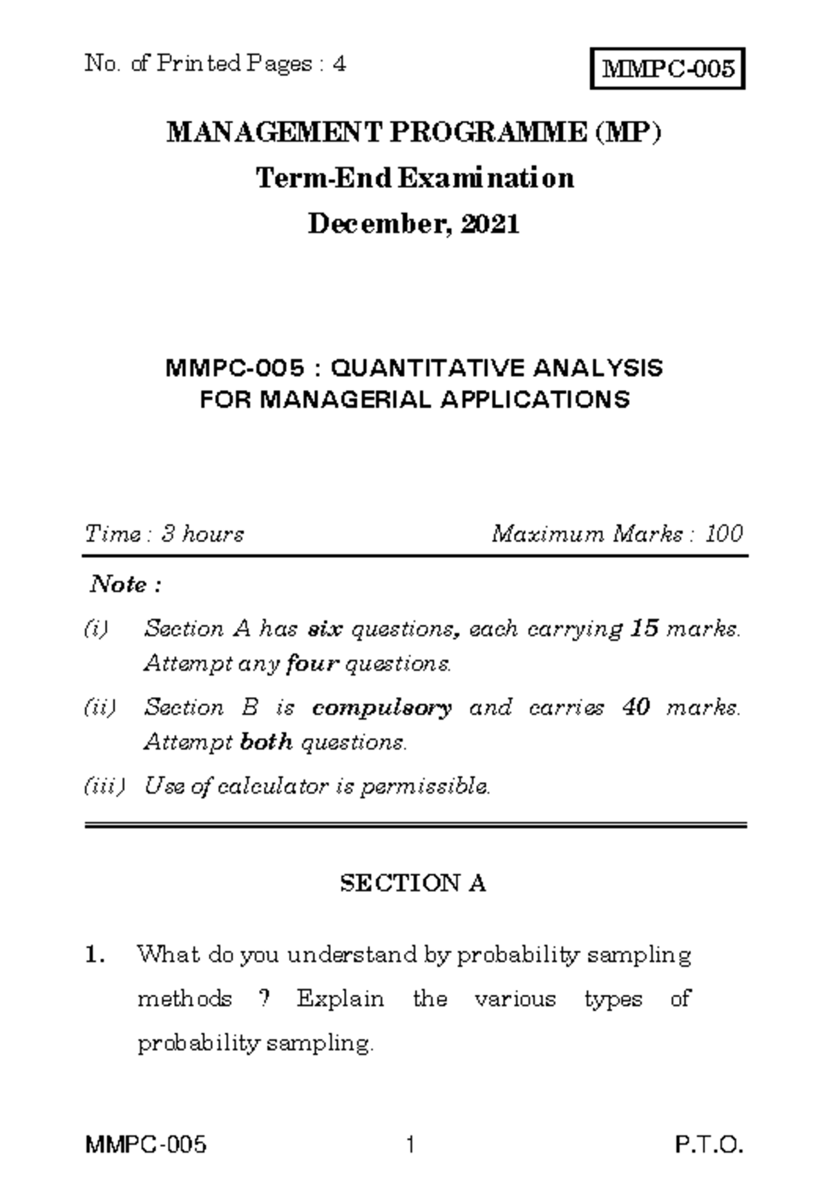 MMPC-5 ques 2021 - summary - MMPC-005 1 P.T. MMPC- MANAGEMENT PROGRAMME (MP) Term-End ...