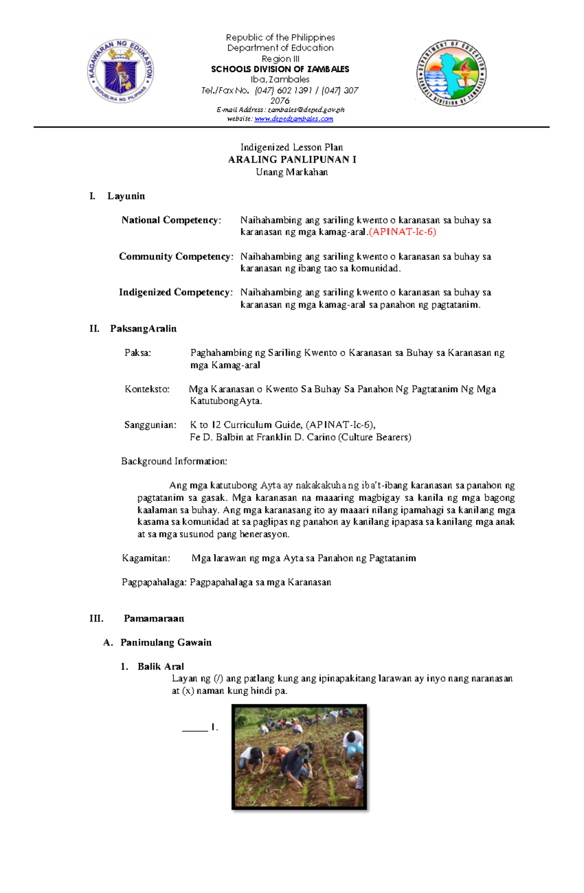 AP-1-Indigenized Lesson Plan for Araling Panlipunan I - Unang Markahan ...
