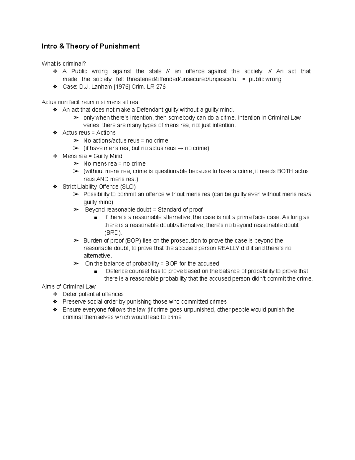 Intro to Criminal Law: Theory of Punishment and Key Concepts - Studocu