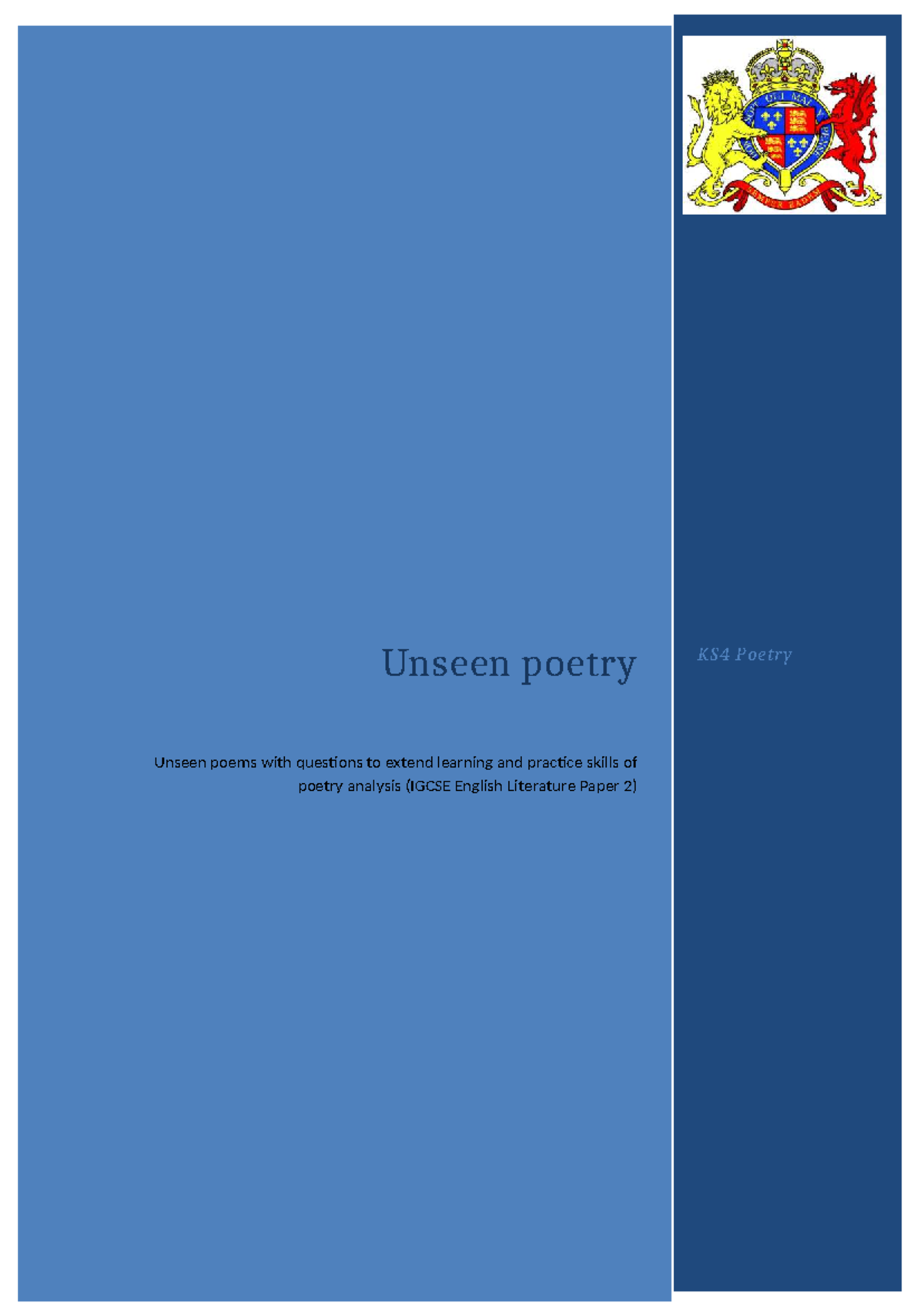 Unseen Poetry Analysis Questions (IGCSE English Literature Paper 2 ...