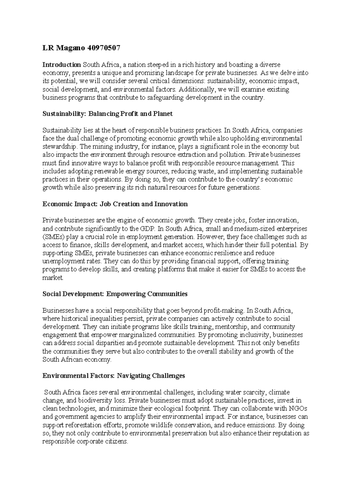 LR Magano 40970507 Task 3: Business Analysis of South Africa's Economy ...