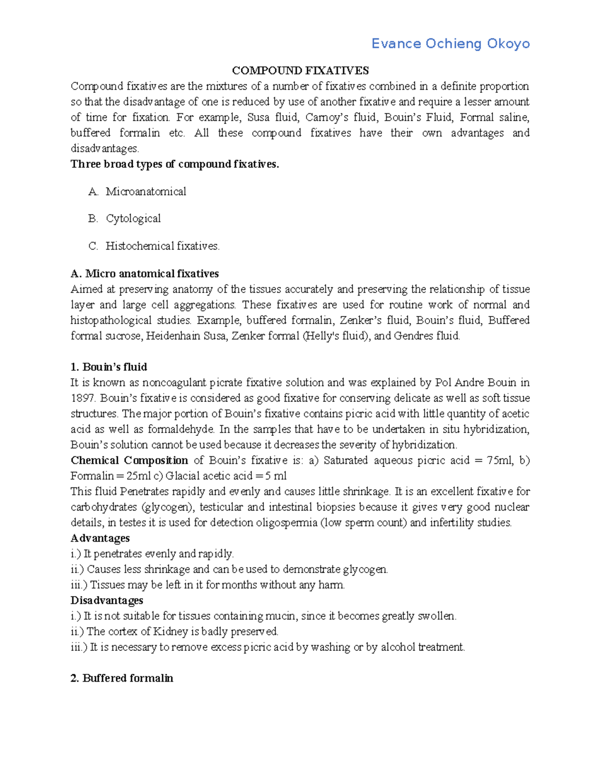Histology Studies on Compound Fixatives: Types and Applications - Studocu