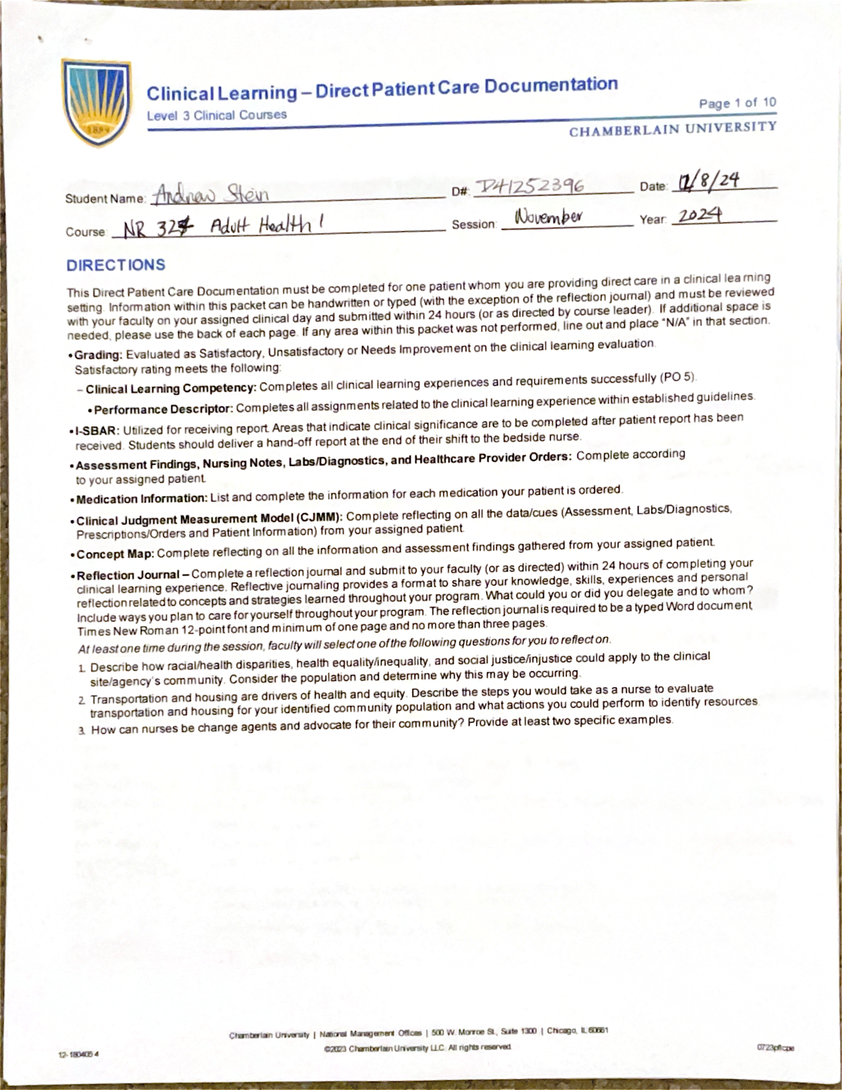 NR 324 DPCD - Direct Patient Care Documentation Level 3 Details - Studocu