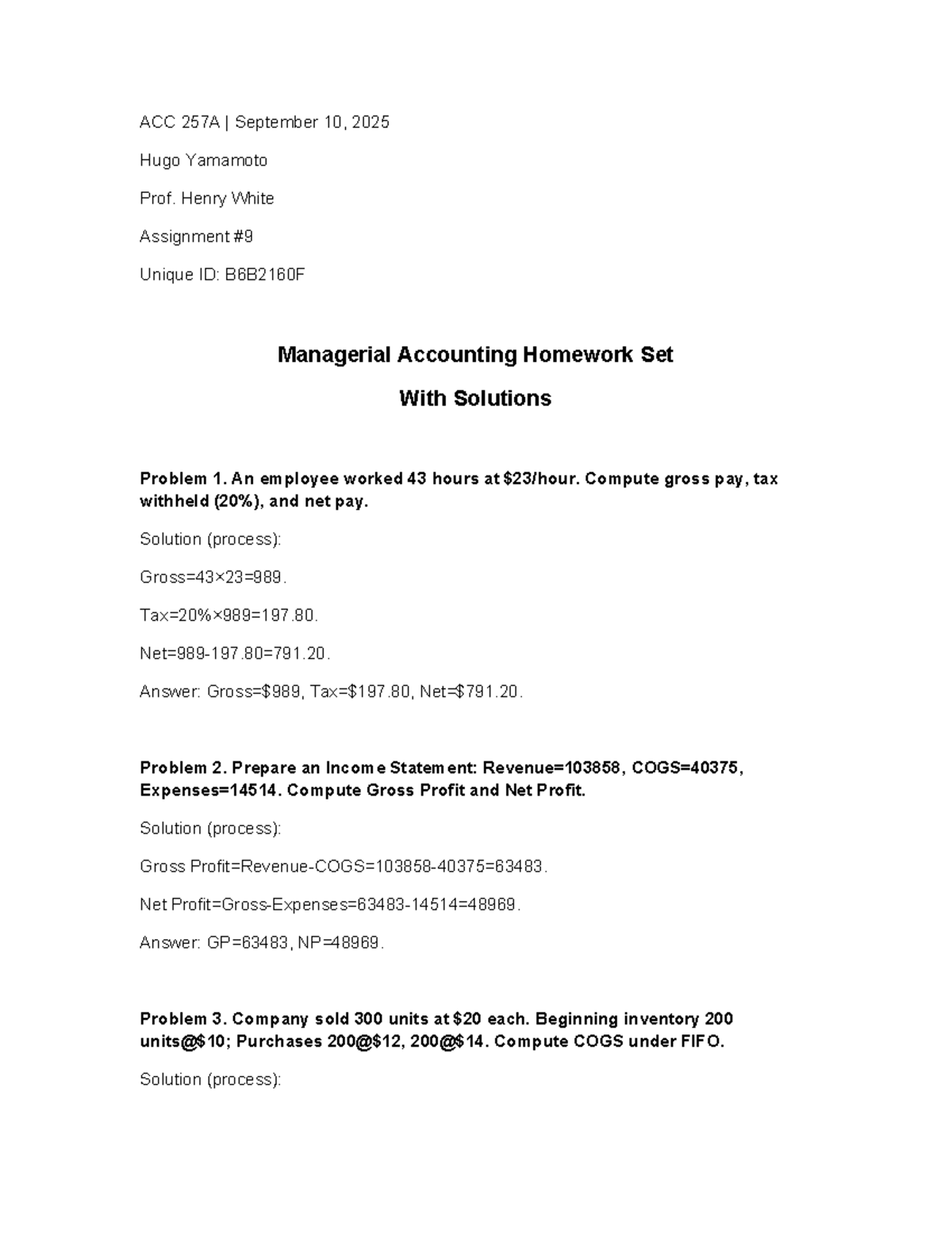 ACC 257A Managerial Accounting Homework Solutions - Fall 2025 - Studocu