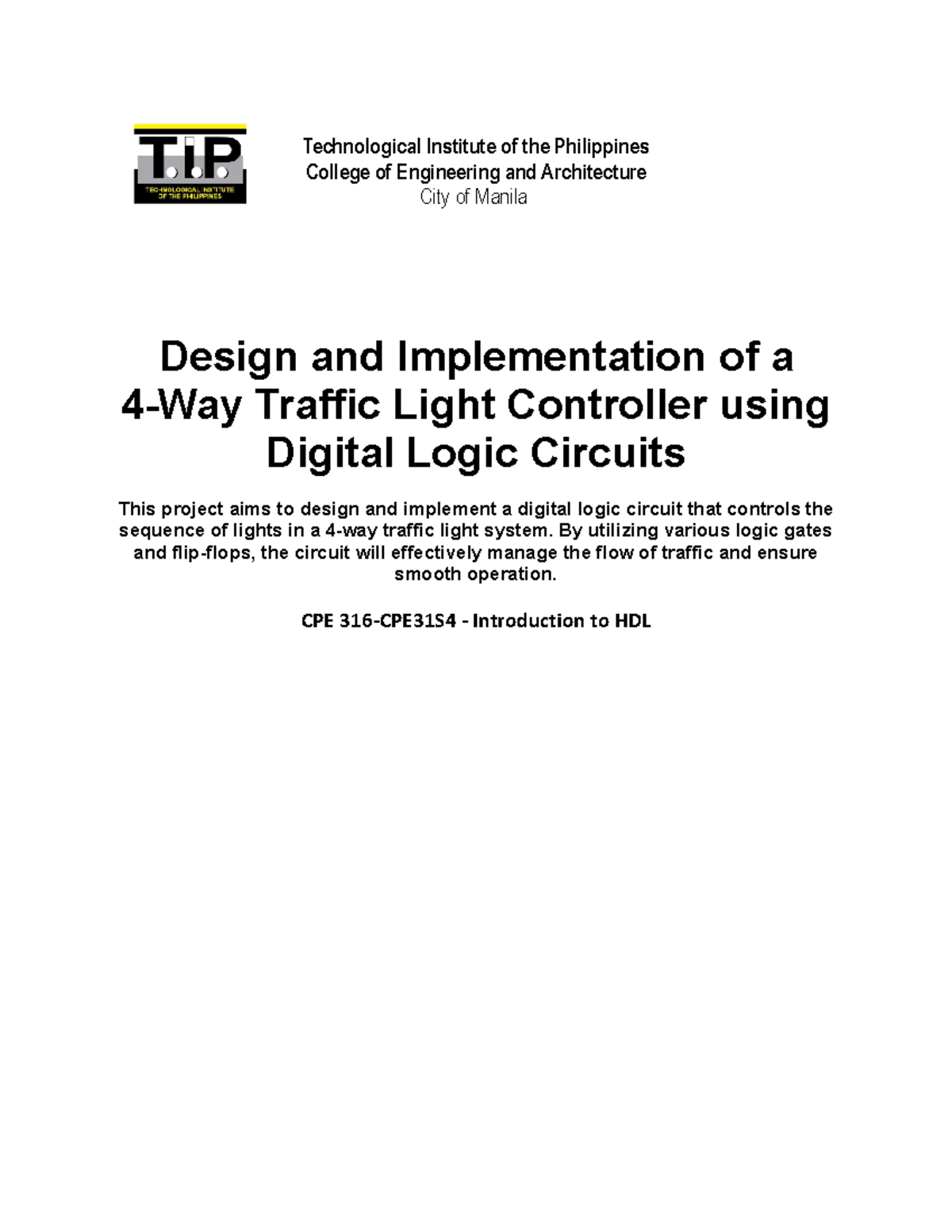 4-Way Traffic Light - By utilizing various logic gates and flip-flops ...