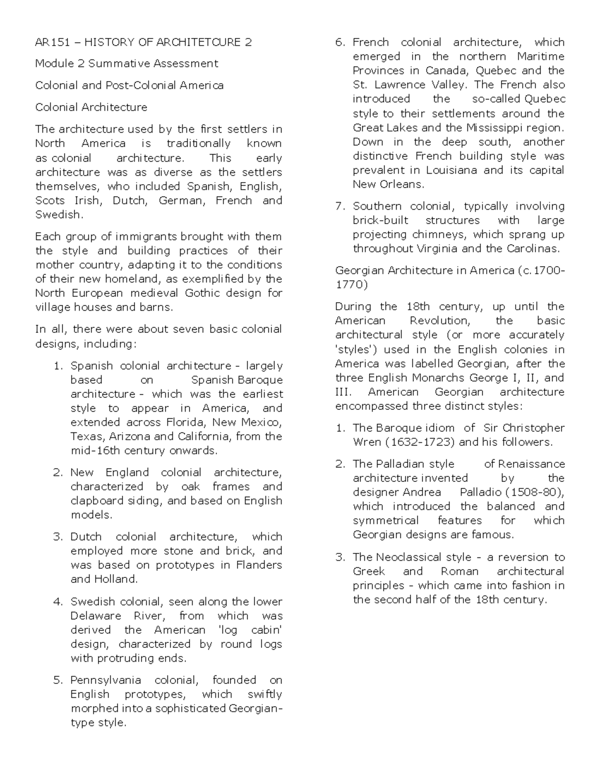 M2SA - Lecture notes on History of Architecture. - AR151 – HISTORY OF ...