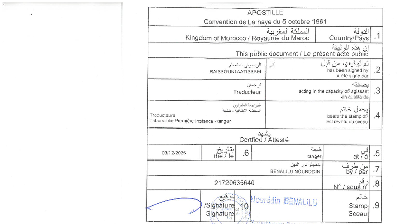 Apostille Certificate Translation - Kingdom of Morocco (SKM 454) - Studocu