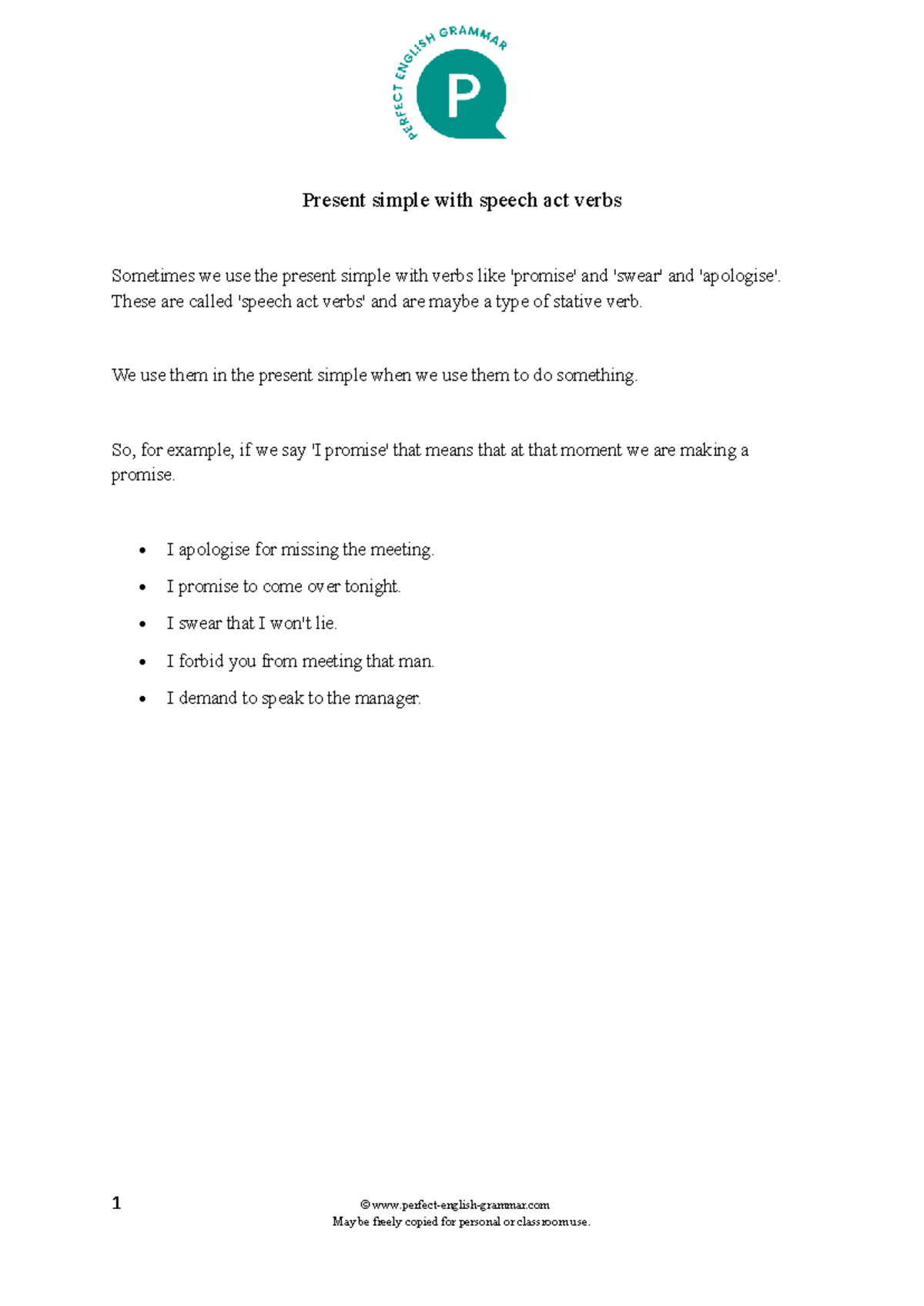 PEG - Present Simple with Speech Act Verbs Explained - Studocu