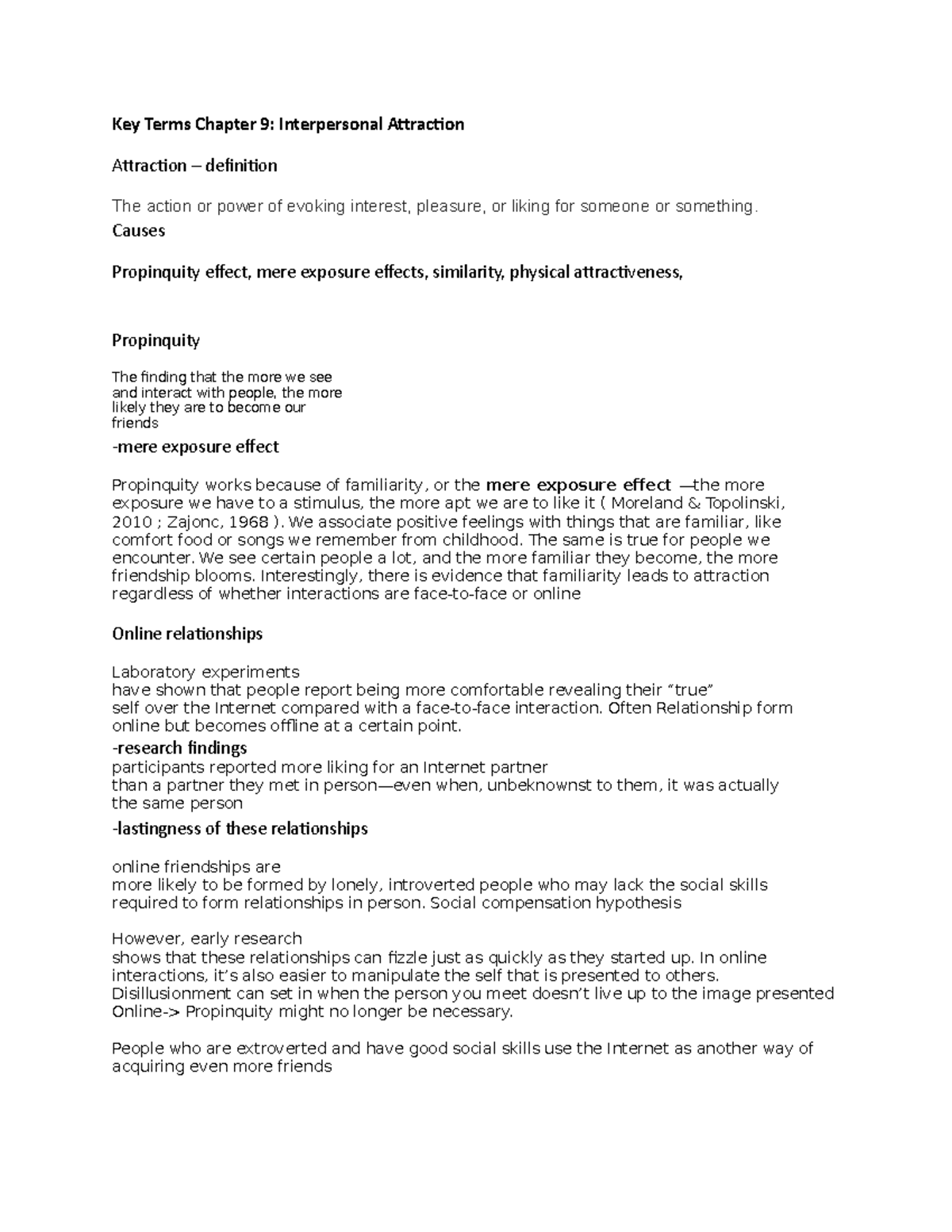 Key Terms Chapter 9 - notes - Key Terms Chapter 9: Interpersonal ...
