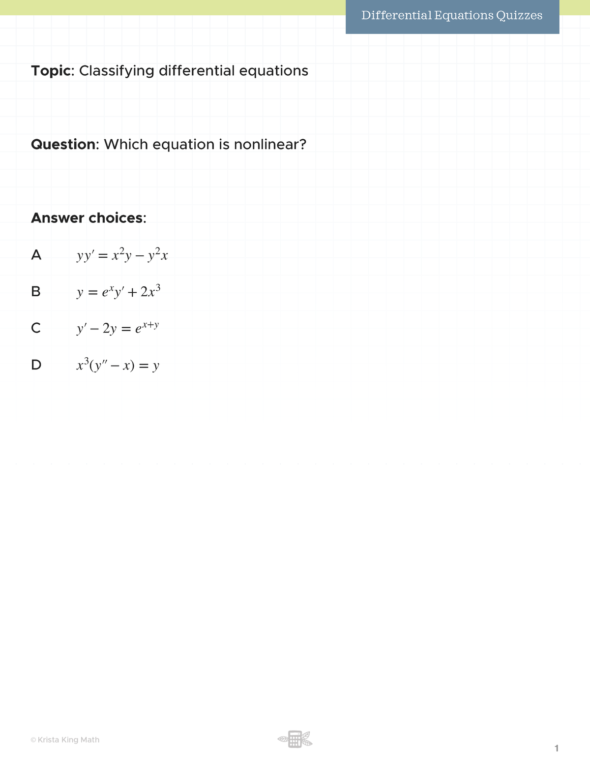 Classifying Differential Equations: Linear vs Nonlinear Types - Studocu