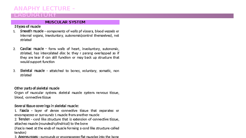 ANAPHY LECTURE LABORATORY: MUSCULAR & NERVOUS SYSTEMS OVERVIEW - Studocu