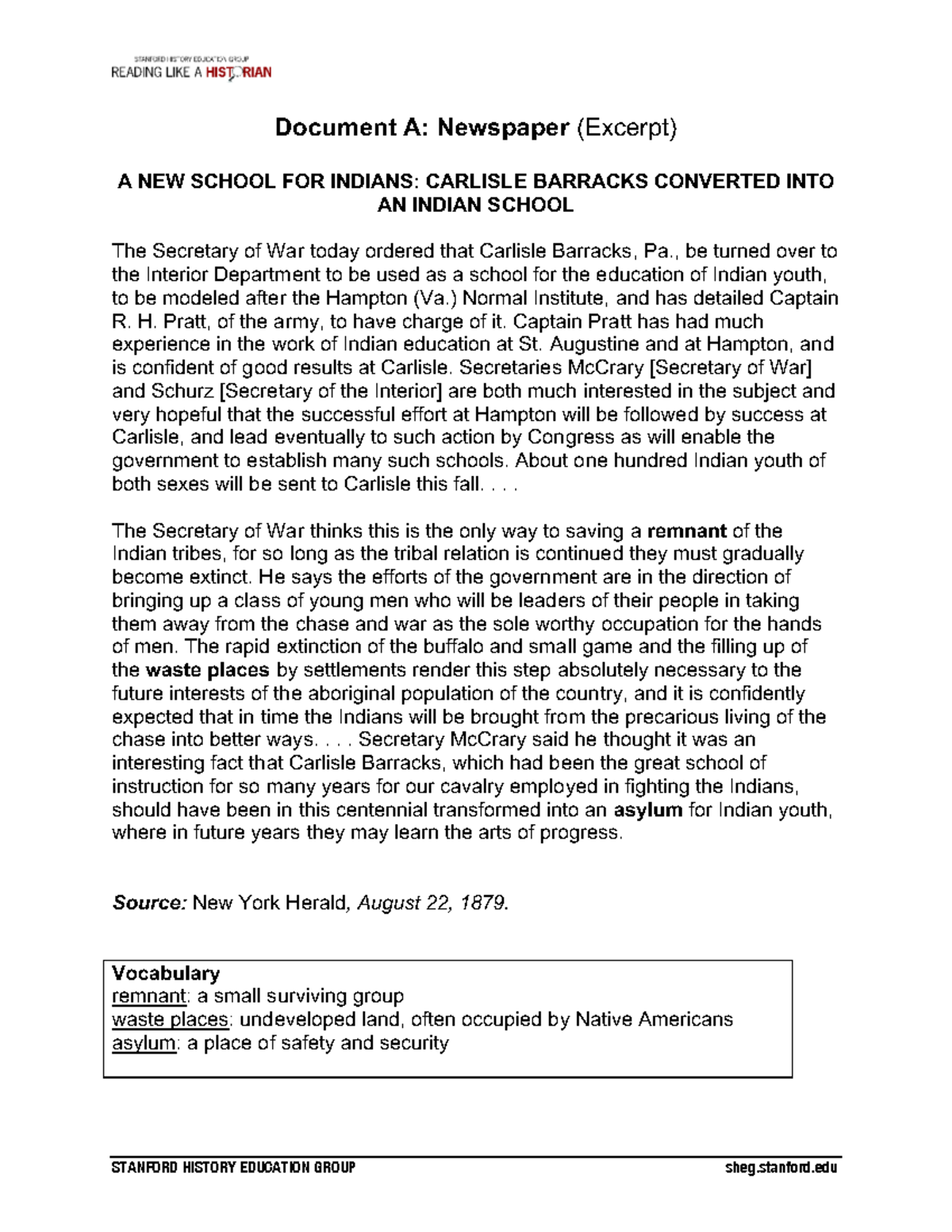 Carlisle Indian School: Purpose and Impact - Student Materials - Studocu