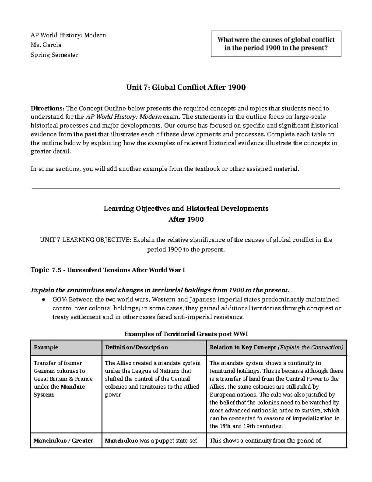 Unit 7 Concept Outline: Global Conflict 1900-Present for AP World ...