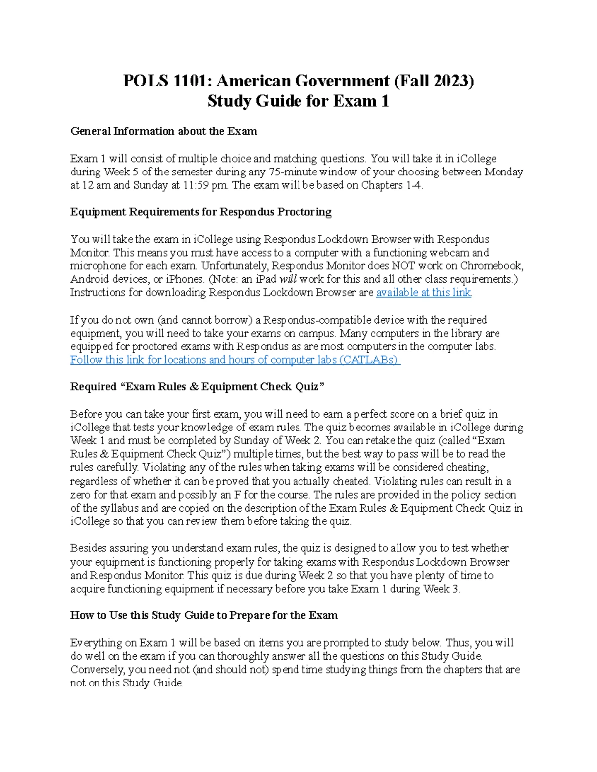 Exam 1 Study Guide for POLS 1101: American Government Overview - Studocu