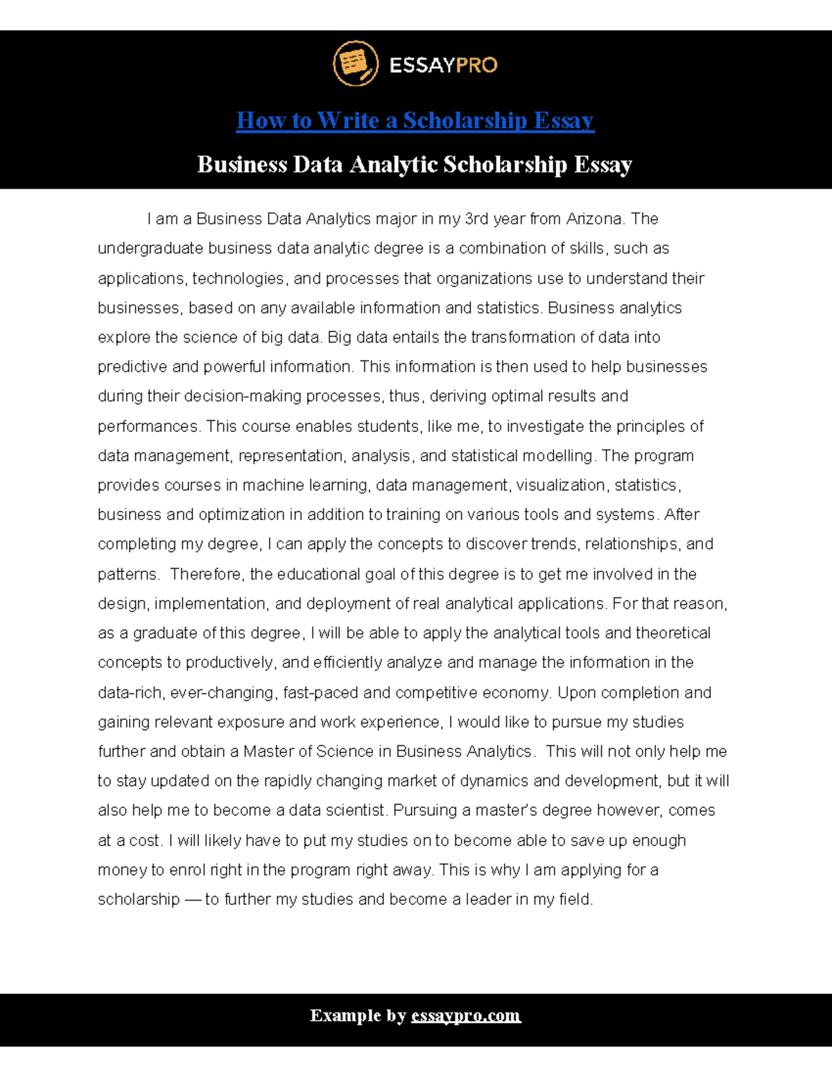 Business Data Analytics Scholarship Essay Guide - Studocu