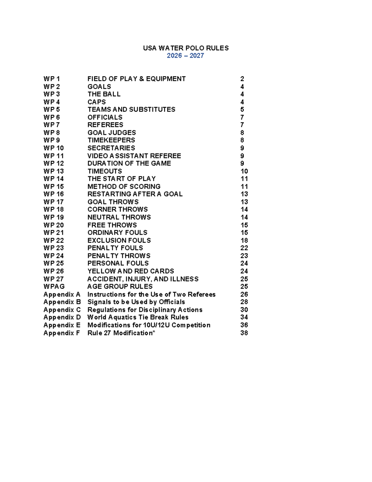 USA Water Polo Rules 2026-2027: Comprehensive Guide WP 1-22 - Studocu