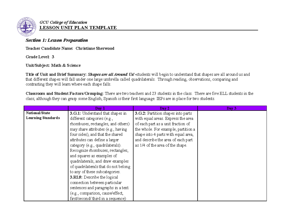 Benchmark - Integrated Instructional Plan for Grade 3 Math Unit - Studocu
