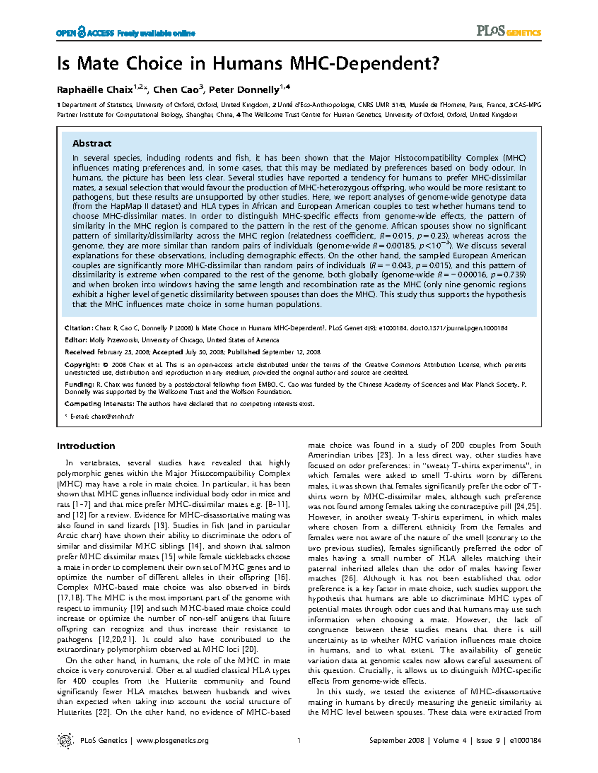 MHC and Mate Choice in Humans: Insights from Genotype Data - Studeersnel