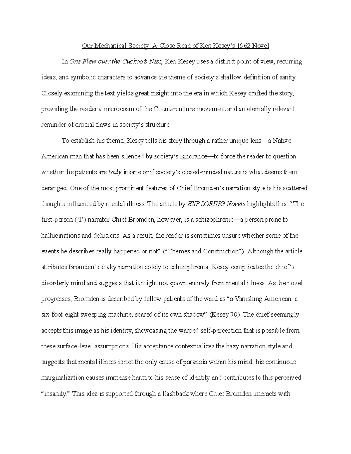 Literary Criticism of One Flew Over the Cuckoo's Nest (Ofotcn) - Studocu