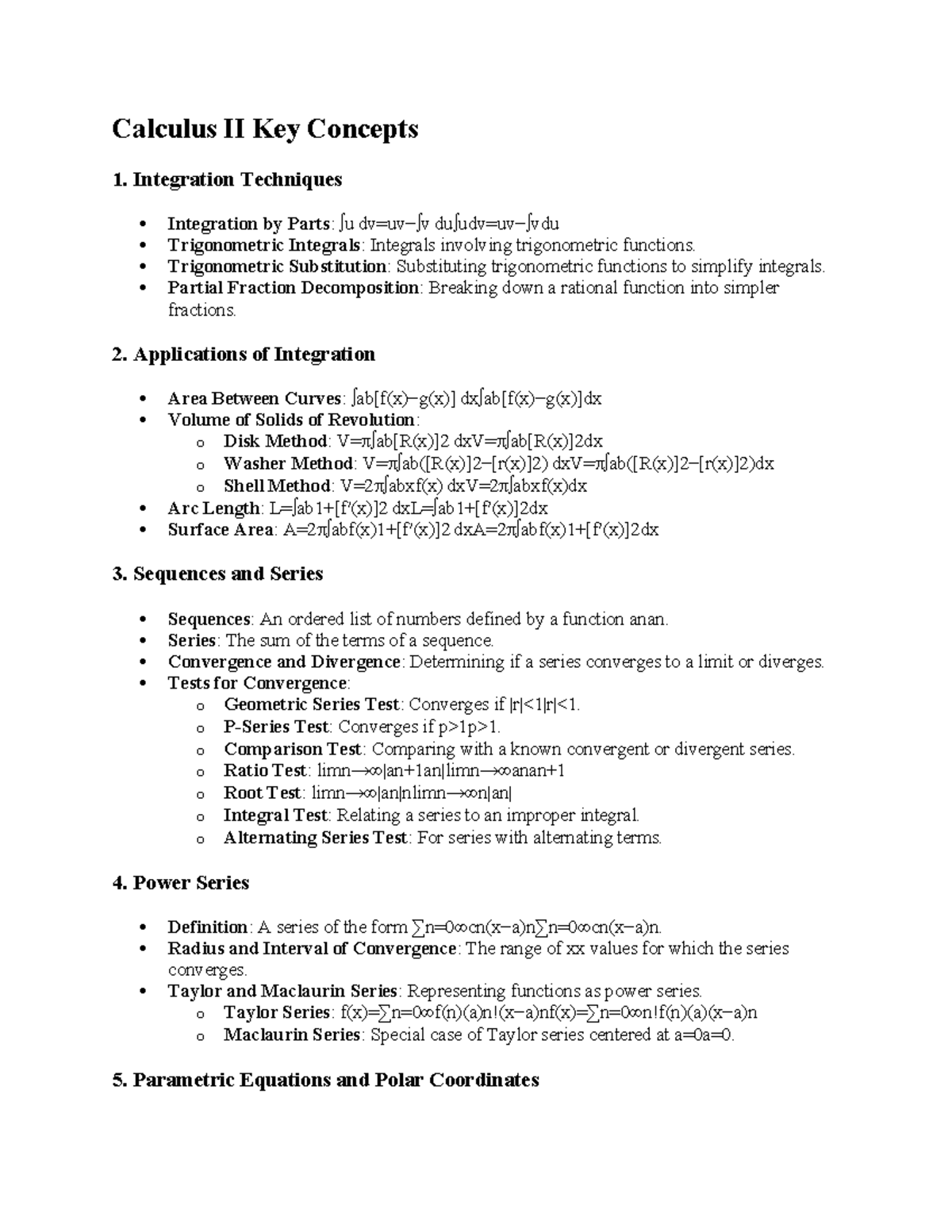 Calculus II Summary: Key Concepts & Techniques for Integration - Studocu