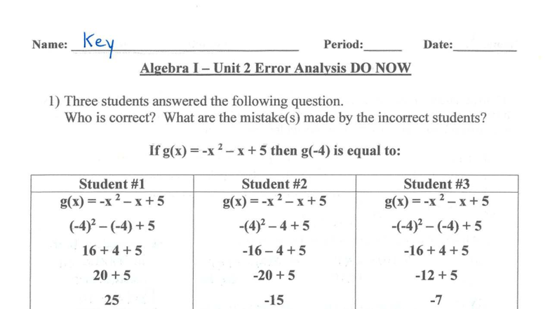 Algebra 1 Q1 Exam Review: Error Analysis & Problem Solving - Studocu