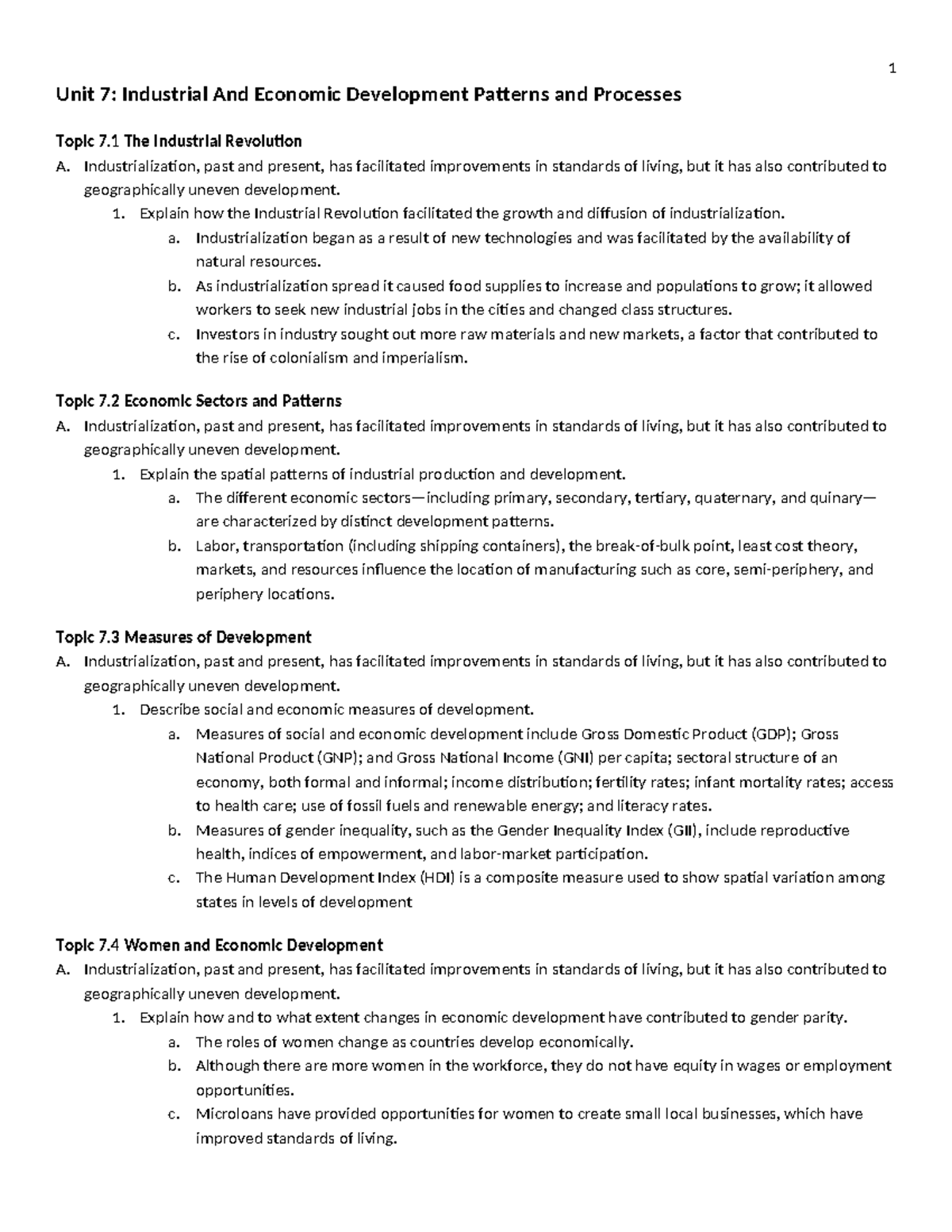 Unit 7: Industrial & Economic Development Patterns Analysis - Studocu