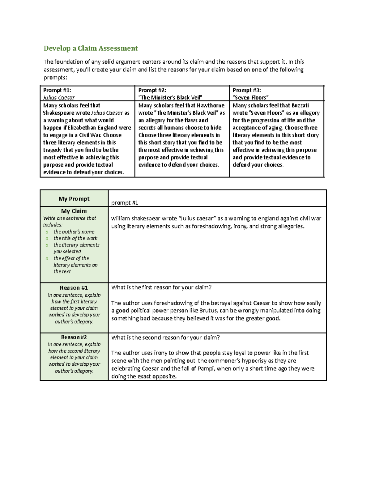 Copy of 3.01 Assessment - Develop a Claim Assessment The foundation of ...