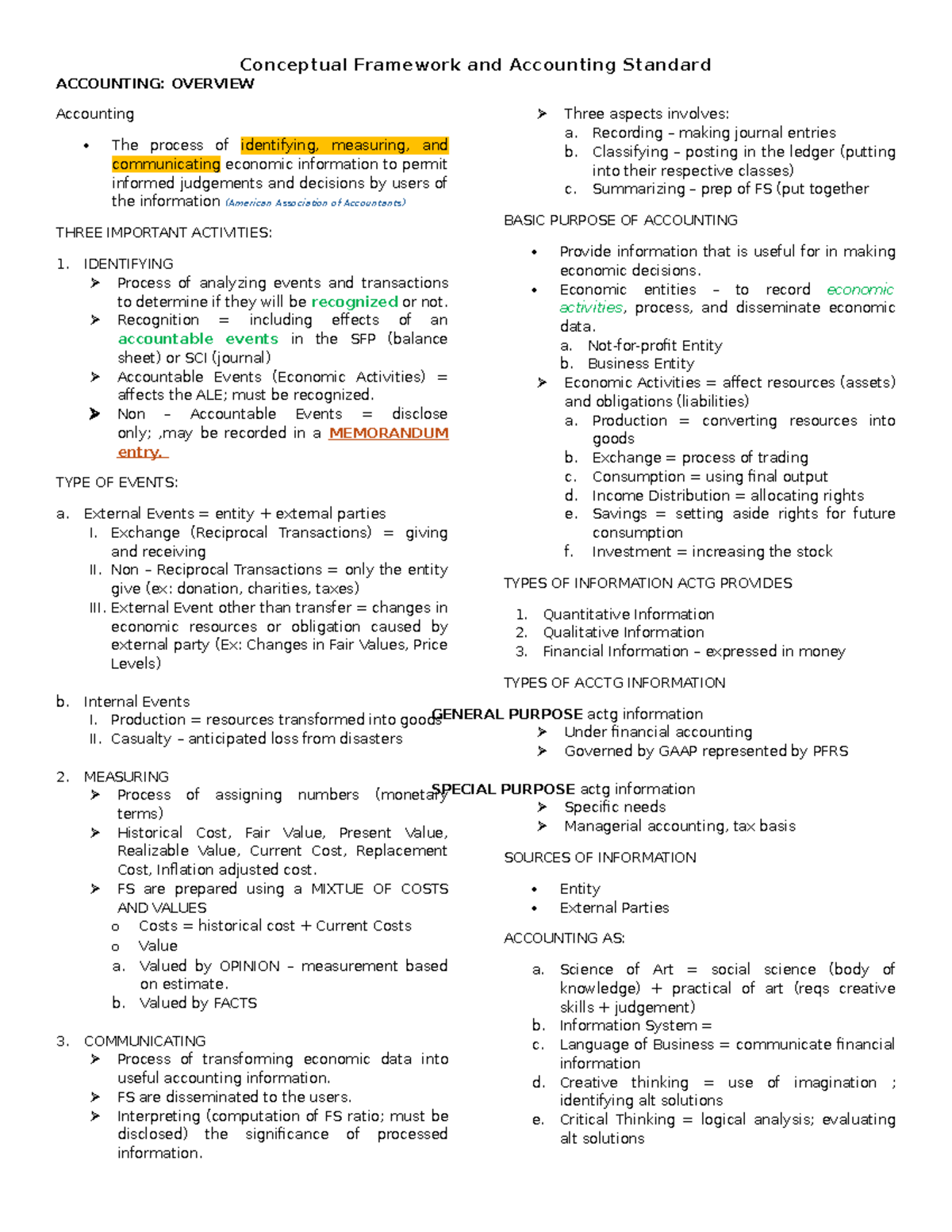 CFAS 101: Conceptual Framework and Accounting Standards Lecture Notes ...