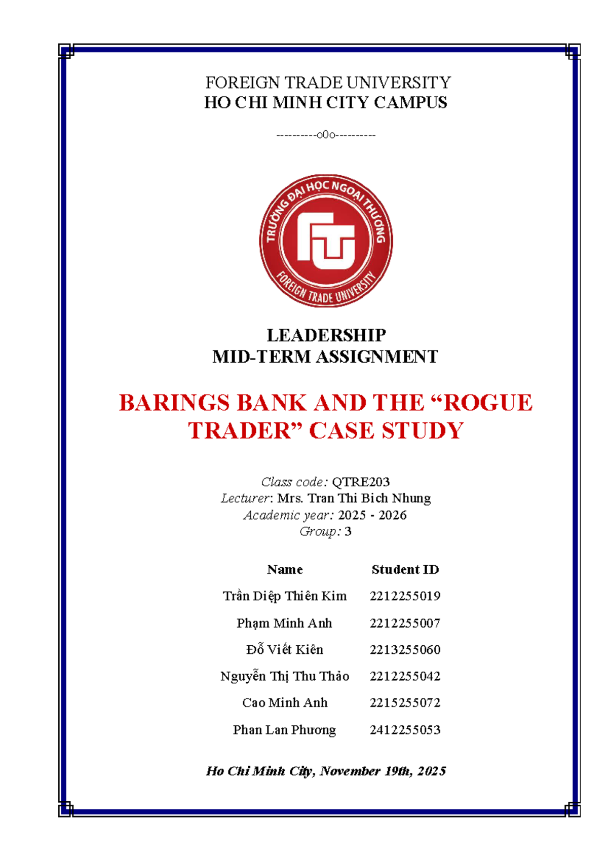 [QTRE203] Barings Bank Case Study: Leadership Failures & Lessons - Studocu