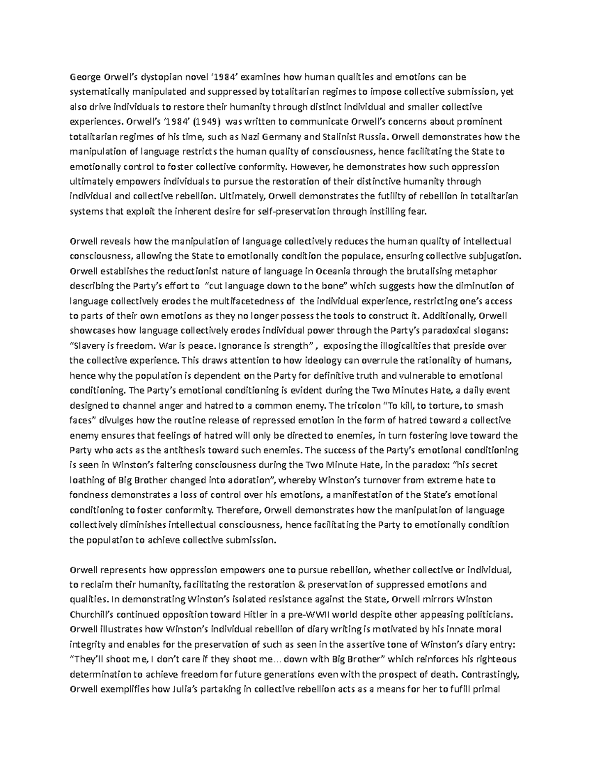 ENG 101: Common Module Essay on Orwell's '1984' Dystopian Insights ...