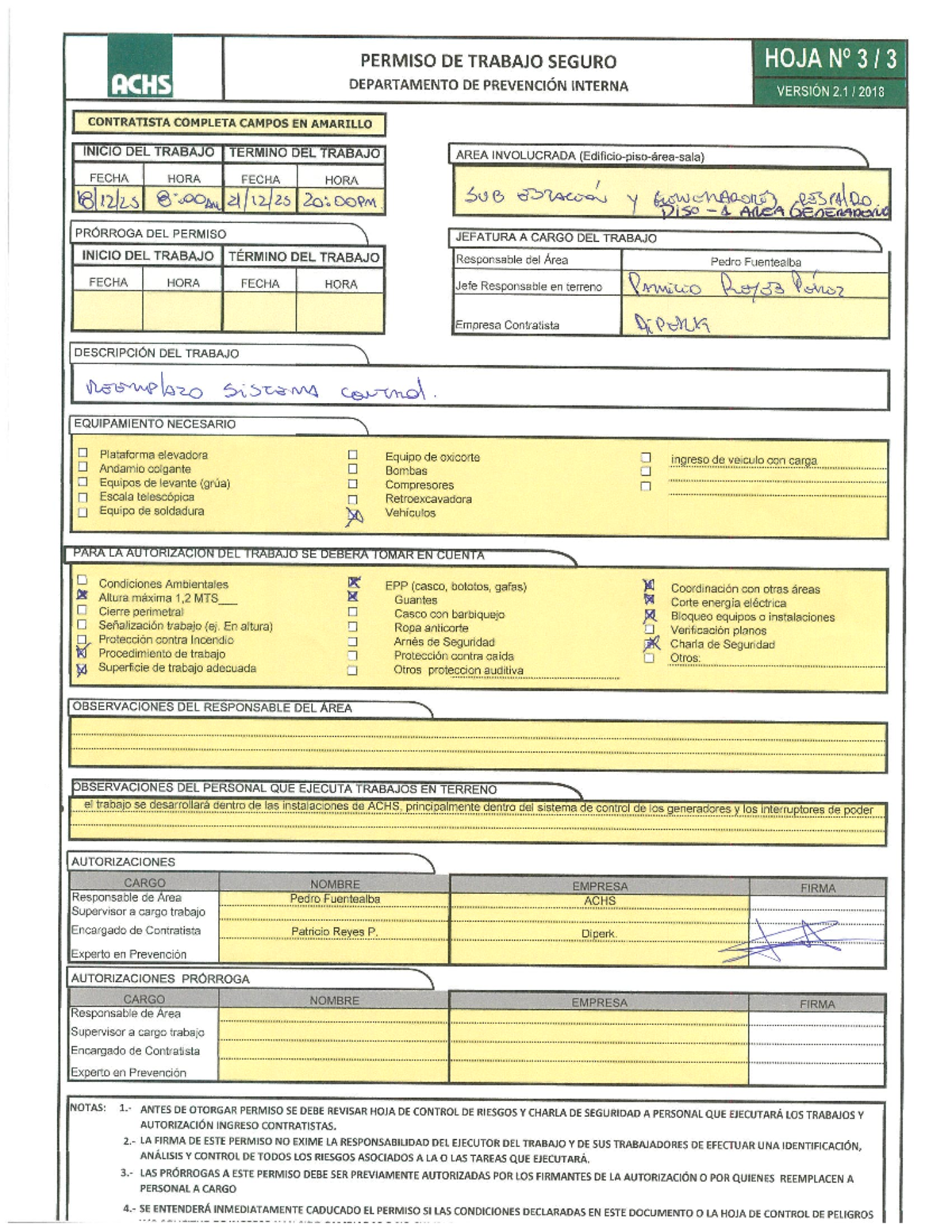 Permiso de Trabajo Seguro ACHS - Protocolo de Conexiones 2018 - Studocu