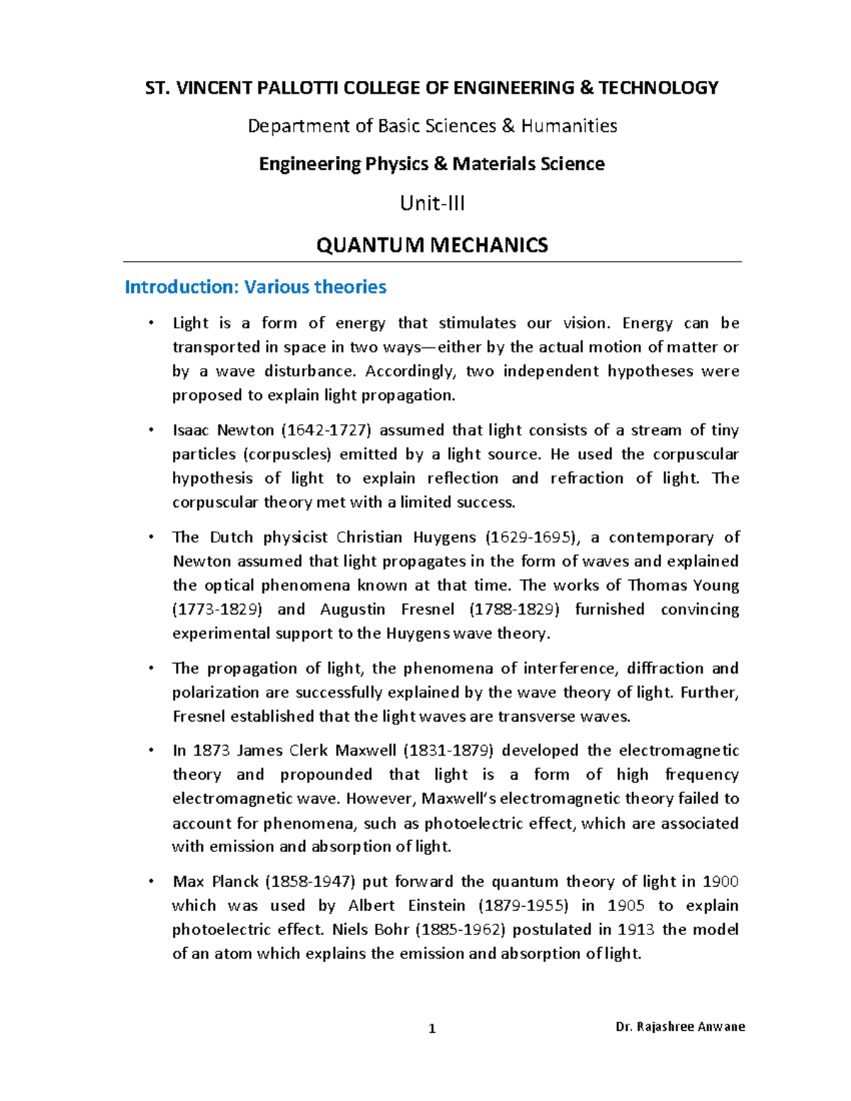 Quantum Mechanics Unit-III Notes: Key Concepts & Solved Problems - Studocu